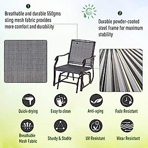 Outsunny 3 Pcs Outdoor Gliders Set Bistro Set with Glass Top Table for Patio, Garden, Backyard, Lawn, Grey