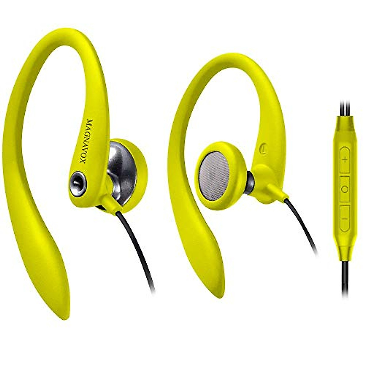 Over Ear Earbuds Wired, in Ear Earphones with Microphone, Sport Headphones for Running, Workout, Exercise and Gym by Magnavox (Yellow)
