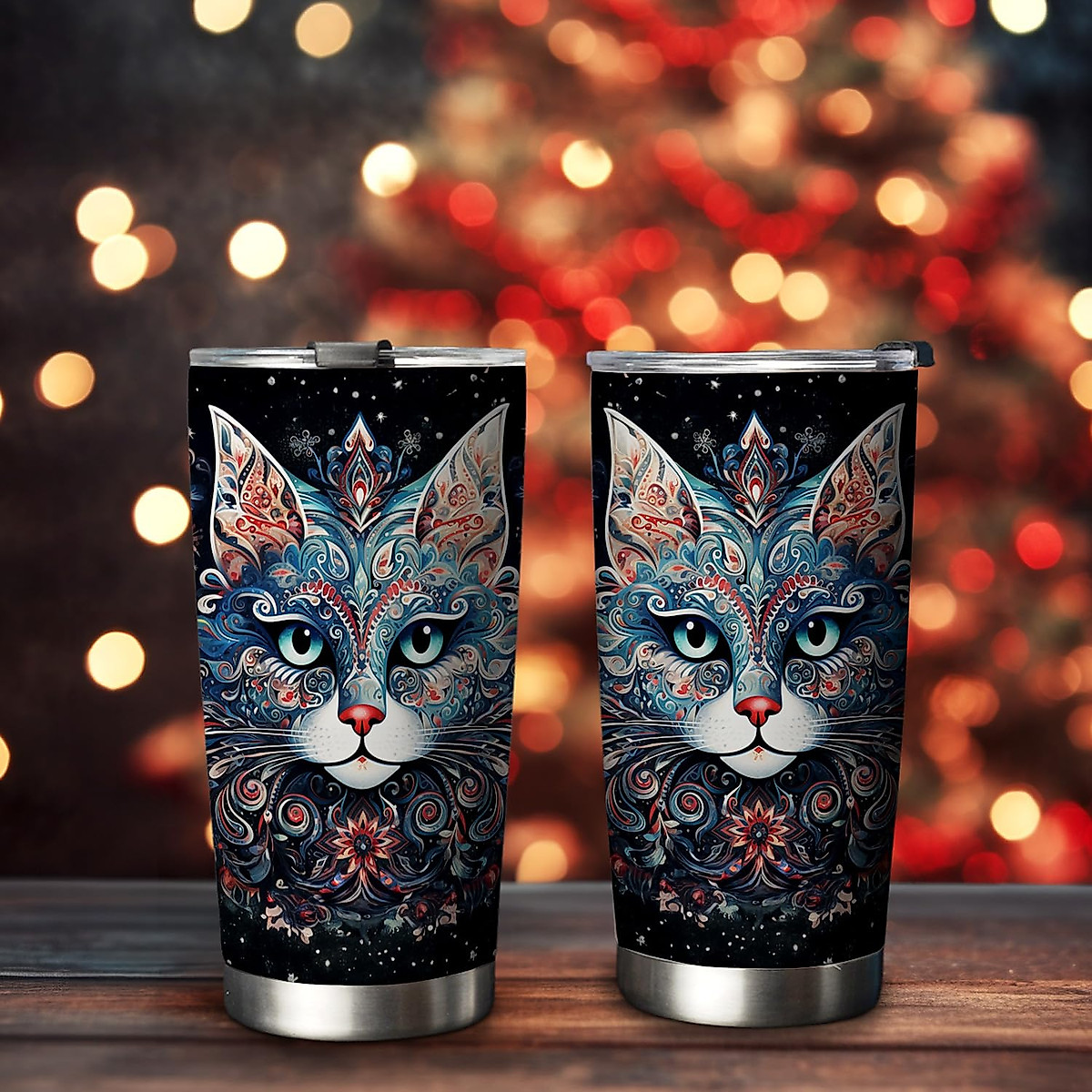20oz Cute Beautiful Flower Cat Tumbler, Gifts for Cat Lovers, Coffee Thermos for Women, Stainless Steel Double Wall Vacuum Insulated Coffee Mug, Travel Cup with Lid