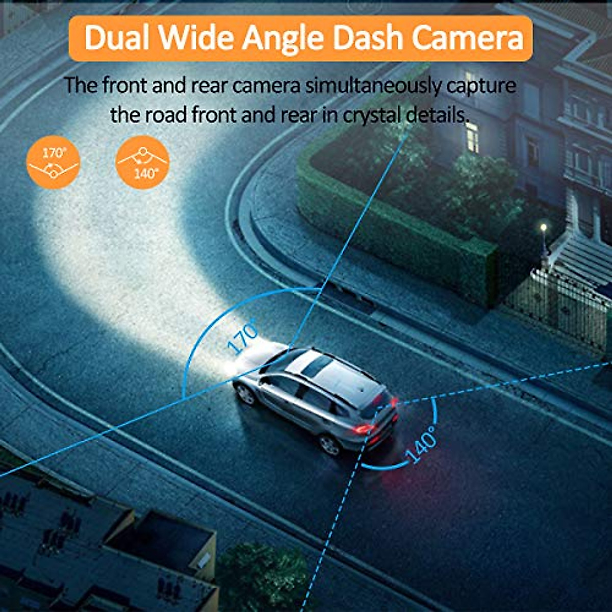 ORSKEY Dash Cam for Cars Front and Rear 1080P Full HD in Car Camera Dual Lens Dashcam for Cars 170 Wide Angle with Loop Recording and G-Sensor