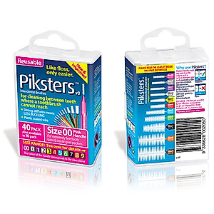 Piksters Interdental Brushes, 40 pk, Size 00, Interdental Tooth Brush for Extremely Tight Gaps, Gum Soft Bristles for Plaque Removal, Safe for Braces