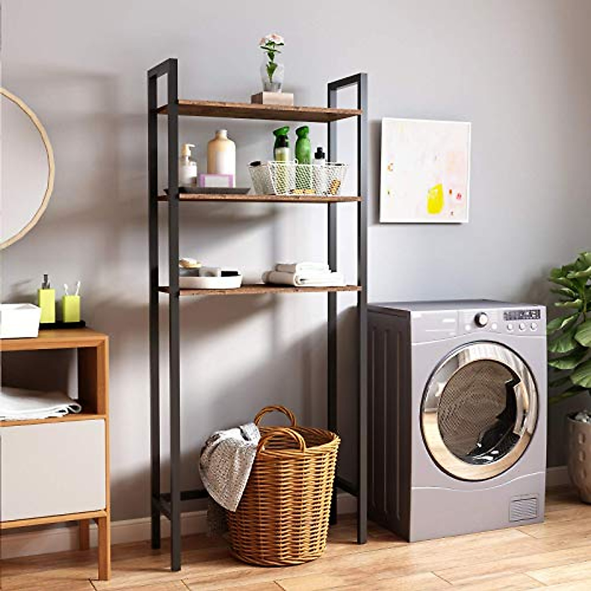 HOOBRO Over The Toilet Storage, 3-Tier Industrial Over Toilet Bathroom Organizer, Bathroom Shelves Over Toilet with Adjustable Feet, Easy to Assembly, Rustic Brown BF41TS01