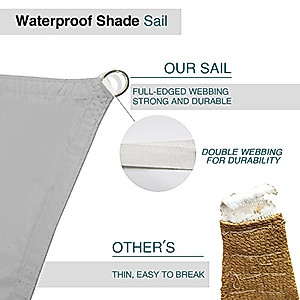 ECOOPTS 16'x16' Waterproof Sun Shade Sail Rectangle Canopy Cover UV Blockage for Outdoor Patio Pergola Backyard Garden (Light Gray)