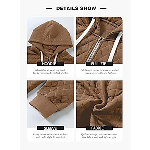 JMIERR Mens Hoodie Sweatshirt Casual Long Sleeve Full Zip Jacket with Pockets Quilted Hoodies for Men,US 46 (XL),A Khaki