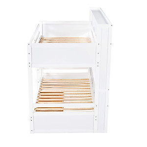 Harper & Bright Designs Bunk Bed Twin Over Twin with Storage,Wood Twin Bunk Beds with Built-in Shelves Beside Both Upper & Down Bed,Multi Storage Bunk Beds with Drawer for Kids Girls Boys,White