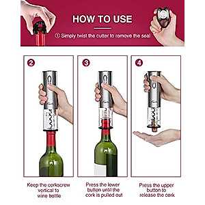 Foneta Electric Wine Opener Rechargeable Wine Bottle Opener with Charging Base, Wine Aerator Pourer, Foil Cutter, Wine Stoppers - Glamour Series