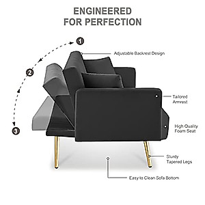 GEEVIVO Sleeper Sofa Bed Modern Tufted Futon Couch, Convertible Loveseat Sleeper Sofa Couch w/ 3 Angle Adjustable Backrest and Rose Gold Metal Legs, Accent Recliner for Home Living Room Bedroom