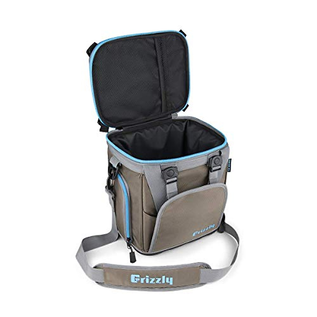 Grizzly Drifter 12+ | 12 qt Flip-top Soft Cooler Bag | Ice Chest for Beach Boat Camping Car Fishing Golf Hiking Hunting Lunch Picnic | Lightweight Portable Insulated Waterproof | Moss/Gray/Cyan