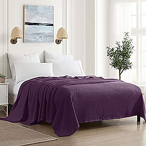 Sweet Home Collection 100% Fine Cotton Blanket Luxurious Weave Stylish Design Soft and Comfortable All Season Warmth, King, Purple