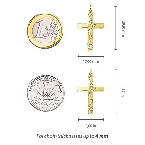 Lucchetta - Foot Prints in the Sand Yellow Gold Jesus Cross Pendant/Authentic Christian Jewelry from Italy/for Necklaces (up to 4mm)
