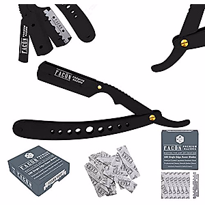 100 BLADES + Facón Professional Classic Straight Edge Barber Razor - Salon Quality Cut Throat Shavette