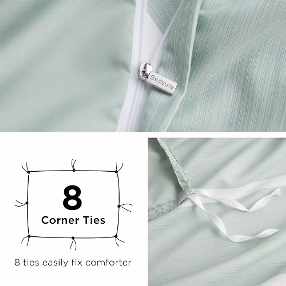 Bedsure Queen Duvet Cover Sage Green Striped - Super Soft Cationic Dyed Duvet Cover for Kids with Zipper Closure, 3 Pieces, No Comforter(90"x90")