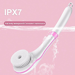 JTSea Electric Bath Brush Set, Waterproof Electric Body Scrubber & Silicone Facial Brush，4 Spin Brush Heads, Shower Brush Bath Scrubber Exfoliating, Back Brush Long Handle for Shower Women Men