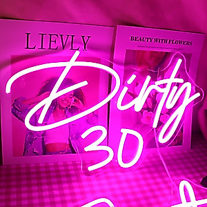 QiaoFei Led Dirty 30 Pink Neon Sign Letters USB Powered with Dimmer Switch Neon Lights for Girls Room Home Art Wall Decor 30th Birthday Party Window Living Room Decor Birthday Gift(Pink)