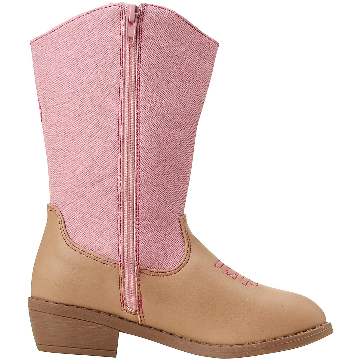 bebe Girls' Cowgirl Boots - Classic Western Cowboy Boots - Mid Calf Boots for Toddlers, Little and Big Girls (5T-7), Size 2 Little Kid, Taupe/Pink