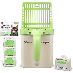 Neater Pets Neater Scooper Standard Cat Litter Scoop, 60 Refill Bags – Mess-Free Cat Litter Scooper with Bag, Spill-Proof Kitty Box Sifter, Bin Doubles as Poop Shovel Holder, For Single-Cat Households