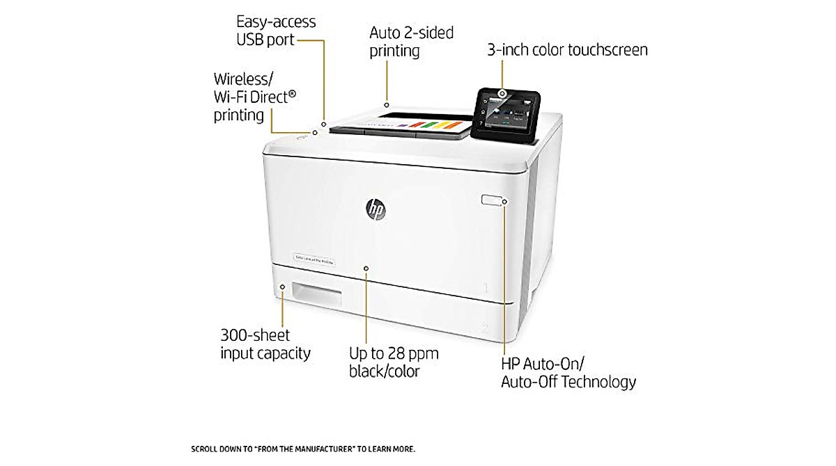 HP LaserJet Pro M452dw Wireless Color Printer - Fast, Secure Printing