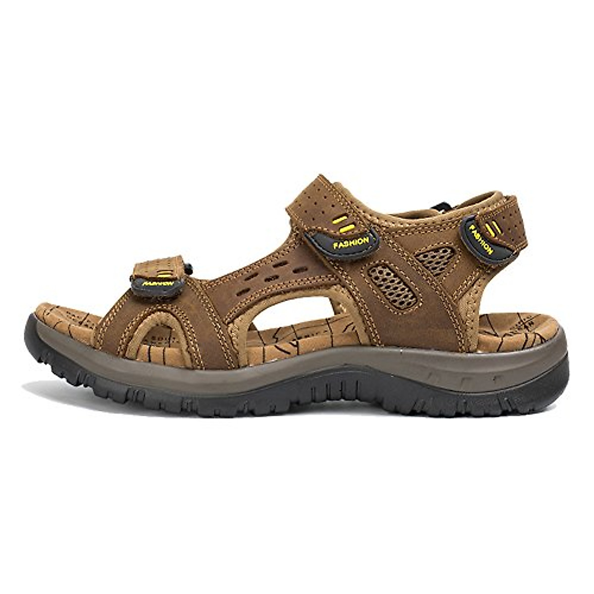 AGOWOO Womens Leather Ankle Strap Beach Hiking Sandals (7.5 D(M) US, Khaki)