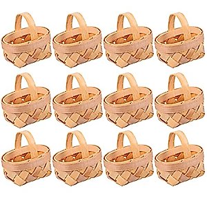 Housoutil Mini Woven Basket with Handles, 12Pack Miniature Flower Basket Farmhouse Small Basket Dollhouse Picnic Basket Tiny Candy Gift Baskets for Fairy Garden Micro Landscape