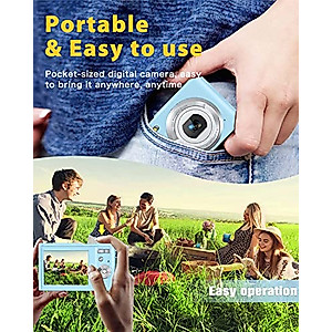 Kids Camera, Lecran Digital Camera Autofocus 1080P 48MP Vlogging Camera with 16X Digital Zoom, LCD Screen, Compact Portable Mini Toy Cameras Gift for Students, Teens, Kids, Girls, Boys (Sky Blue)