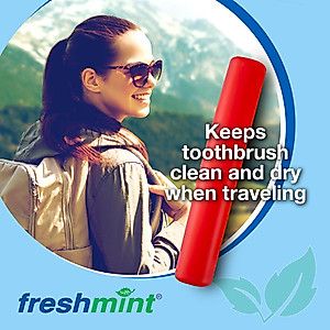 (Pack of 100) Freshmint Toothbrush 2 Piece Holder Individually Wrapped Variety of Colors (Yellow, Blue, Clear, Red)