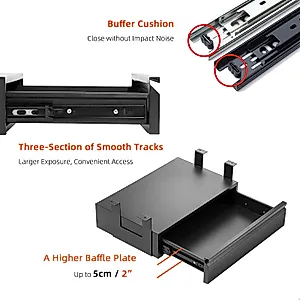 OSteed Under Desk Drawer 18", Pull-out Storage Organizer with Tall Brackets Mounted Under Wooden Table with a Max 2" Crossbar, Black_Tall Version