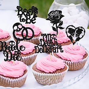 24Pcs Halloween Bachelorette Cupcake Toppers Black Glitter Boo To Be Ring Bride Or Die Skull Heart Blood Cake Picks Horror Ghost Engagement Party Decorations