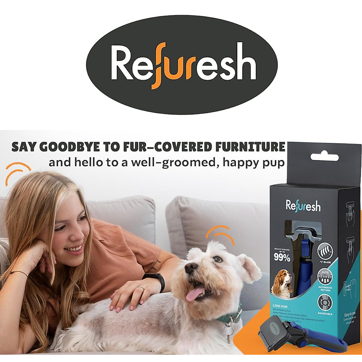 Refuresh Deshedding Brush for Dogs & Cats - Medium & Blue, Long Hair Grooming Tool, Dog Deshedding Brush, Cat Deshedding Brush, Lightweight Deshedding Tool for Shedding Control. Pet Deshedder