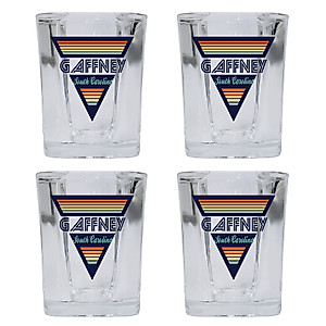 R and R Imports Gaffney South Carolina 2 Ounce Square Base Liquor Shot Glass Retro Design 4-Pack