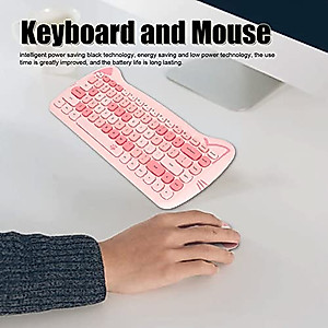 Wireless Keyboard Mouse Combo,Colorful Cute 2.4G Wireless Keyboard and Mouse Set,Ergonomic Gaming Keyboard and Mouse Kit for Windows,for OS X,for Android(Pink)