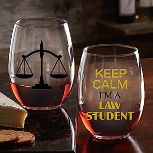 Pishovi Keep Calm I'm A Law Student Wine Glass with Gift Box, Lawyer Gift, Law Graduation Gifts, Christmas Birthday Gifts for Law School Judge Attorney Student Paralegal Prosecutor