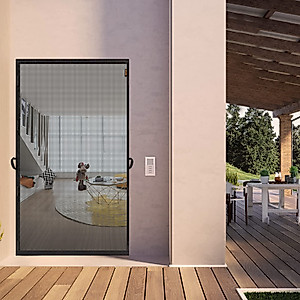 MAGZO Hanging Screen Door, Fits Door Size 34" x 82" (Curtain Size 36'' x 83''), Upgraded Fiberglass Screen Door Mesh with Tension Rod&Hook&Loop (One Piece Can be Installed in 2 Ways), Weighted Bottom