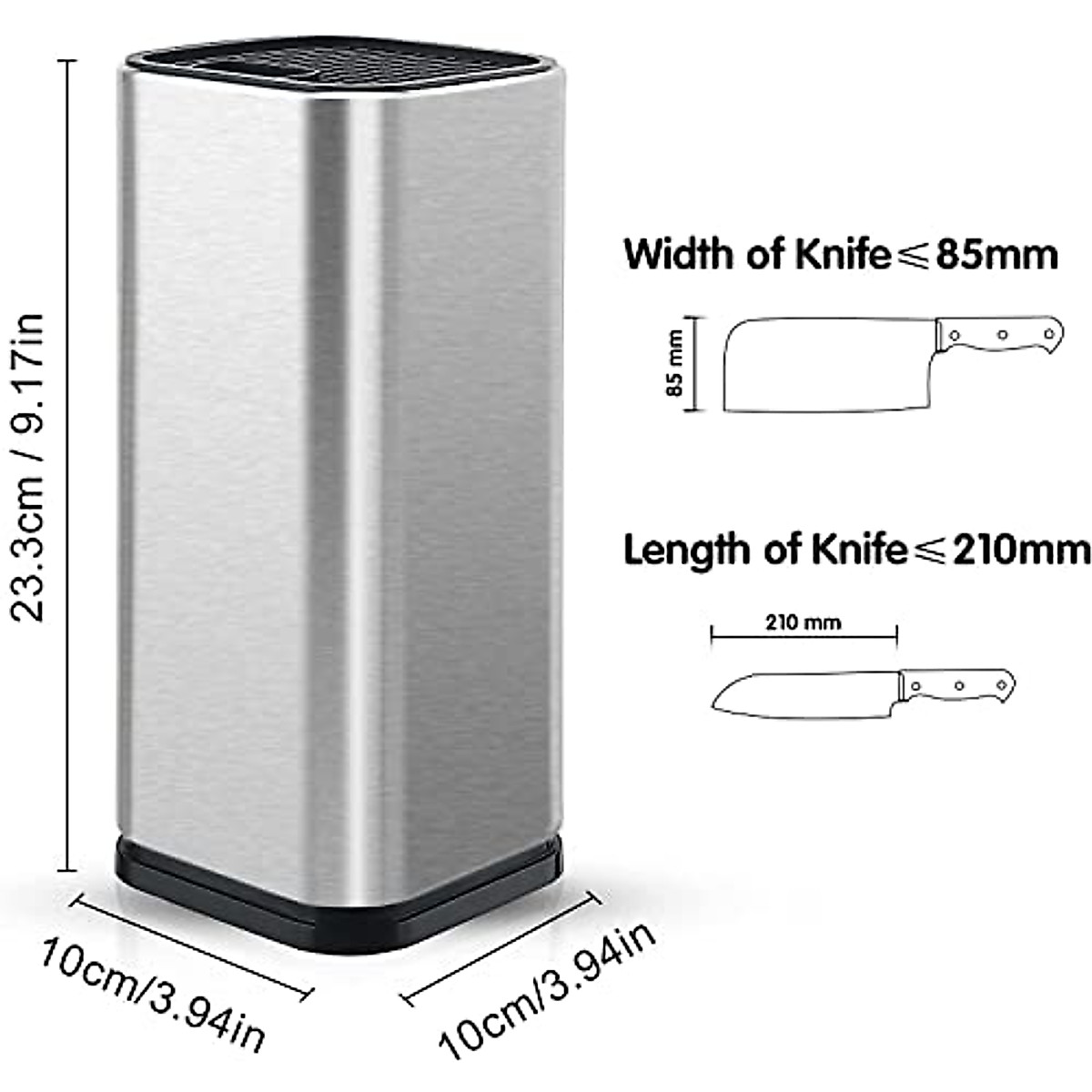 BOWONG Universal Knife Block, Stainless Steel Knife Holder Stand with Slots for Scissors and Sharpening Rod, Rectangular Knife Storage Stand Safe and Detachable for Easy Cleaning