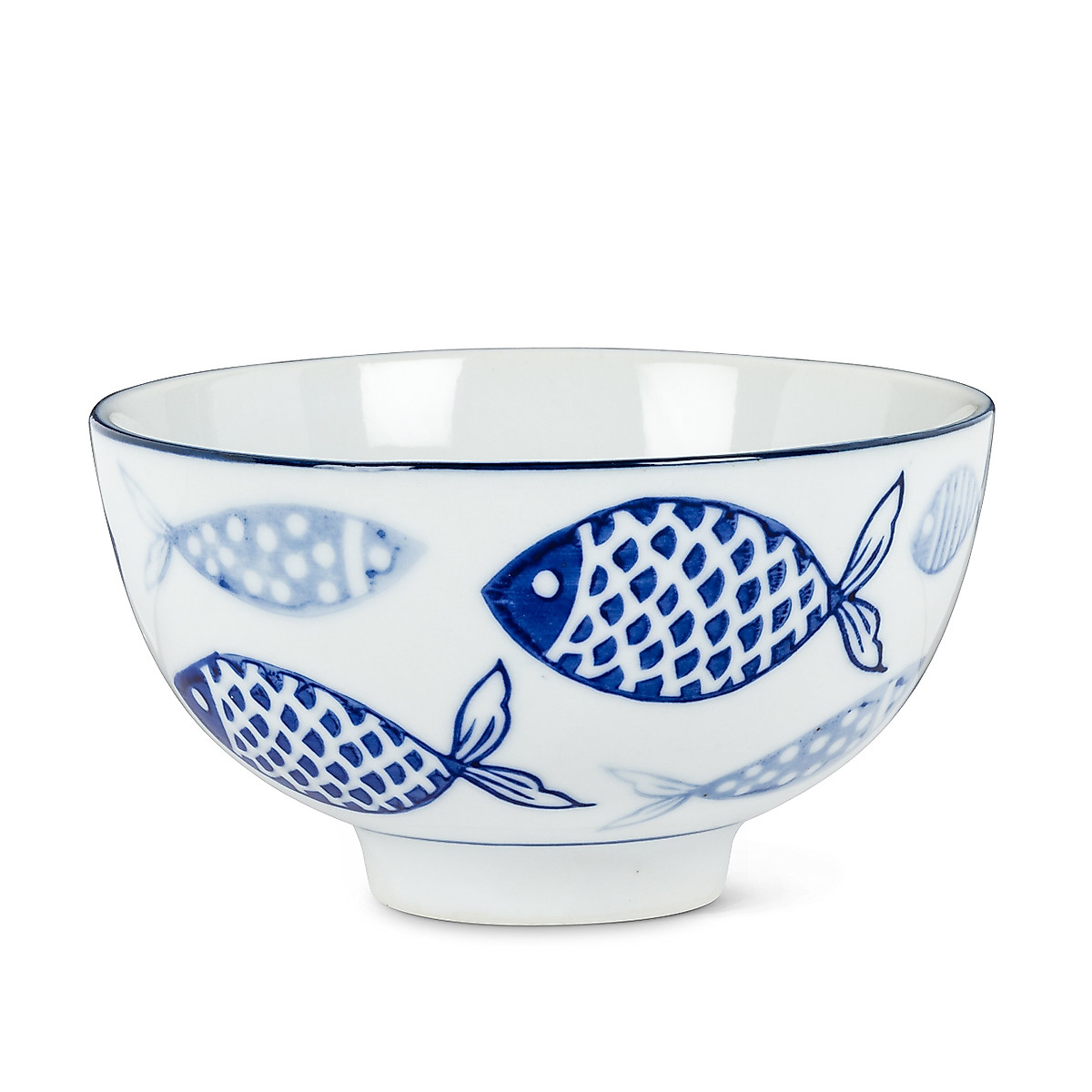Abbott Collection 27-BLUEFISH-090 Rice Bowl, 4", White/Blue, 1 Count (Pack of 1)