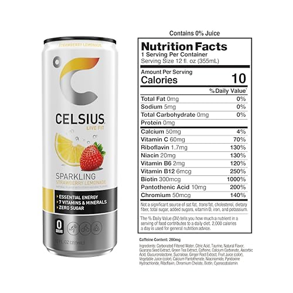 CELSIUS Sparkling Strawberry Lemonade, Functional Essential Energy Drink, 12 Fl Oz (Pack of 12)