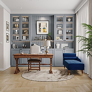 Vesgantti 59" Modern Velvet Chaise Lounge Indoor,Upholstered Lounge Chair with Left Armrest & Lumbar Pillow, Button Tufted Lounge Sofa for Living Room Bedroom Office,Tool-Free Assembly(Blue)