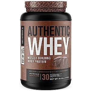 Jacked Factory Authentic Whey Muscle Building Whey Protein Powder - Low Carb, Non-GMO, No Fillers, Mixes Perfectly - Chocolate Flavor