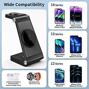GEJIUCAI Magnetic Wireless Charger, 3 in 1 Fast Wireless Charging Station for Multiple Devices, for iPhone 14/Pro/Max/Plus/13/12, Apple Watch Ultra 8/7/6/5/4/3/2, AirPods 3/Pro/Pro2