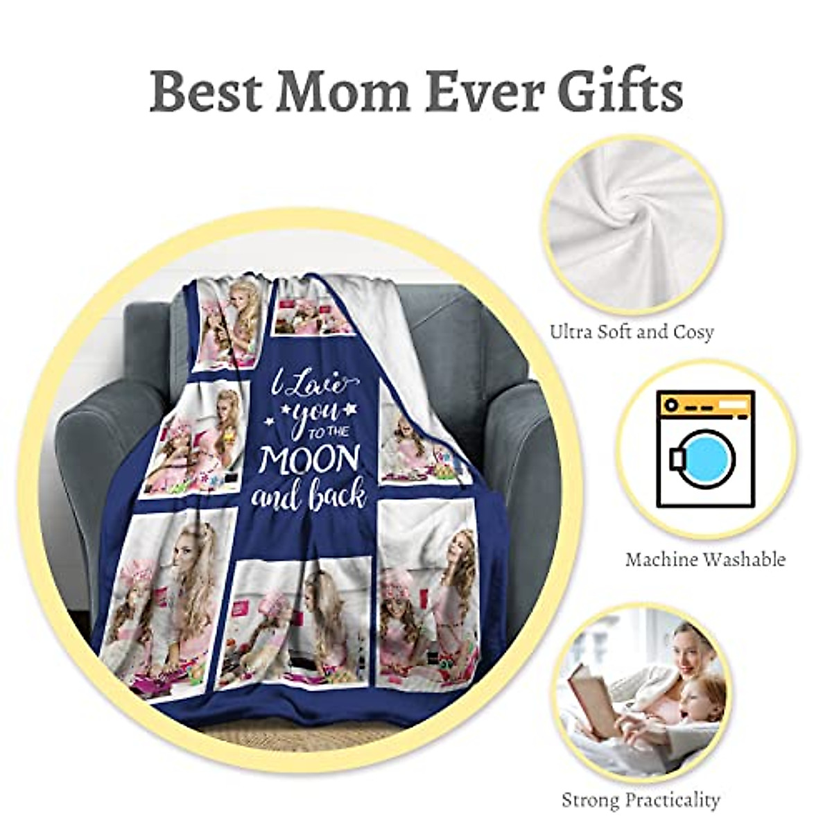 Mom Gifts Custom Blankets with Photos Birthday Mothers Day Blanket Gifts Personalized Flannel Throw Blanket Gifts for Mom from Daughters Son