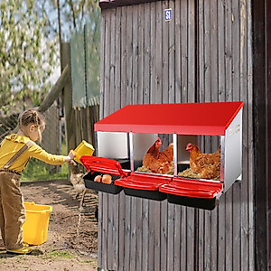 Vehipa Chicken Nesting Boxes, 3 Hole Metal and Plastic Chicken Laying Boxes with Roof, Rollout Egg Collector for Chicken Coop and Farm - Collect Eggs Easily