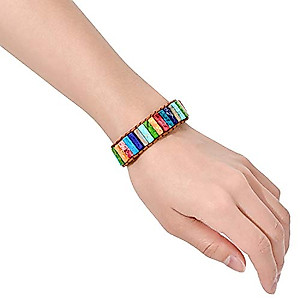 Fashion Gemstone Bracelets Handmade Bracelets Jewelry Multicolor Yoga Bracelets Friendship Boho Bracelets Leather Bracelets Rectangle Stone Healing Bracelets Sunflower Button Wrap Bracelet Girls