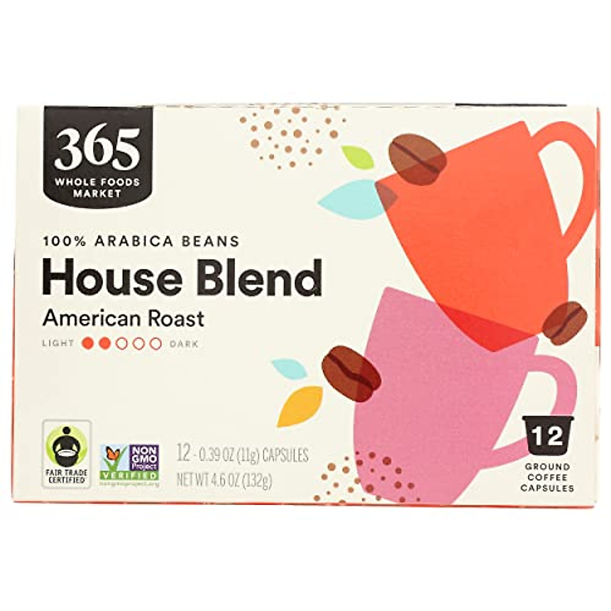 365 by Whole Foods Market, Coffee House Blend American Roast Pods 12 Count, 4.6 Ounce