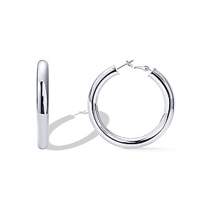 PAVOI 14K Gold Plated Sterling Silver Post Hoops | Lightweight Chunky Hoops Huggies | Thick Gold Hoop Earrings for Women (White Gold,50mm)