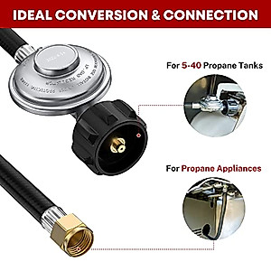PatioGem Propane Regulator with Hose, 2FT Propane Hose with Regulator, Low Pressure Propane Grill Regulator and Hose, 0-1Psi Propane Gas Regulator, Gas Grill Regulator, Propane Hose for Propane Grills