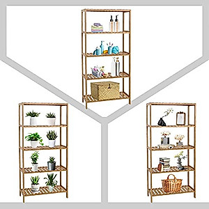 Kinsuite 5-Tier Bamboo Free Standing Storage Rack Shelf Multifunctional Bamboo Shelving Unit Bathroom Kitchen Living Room Holder
