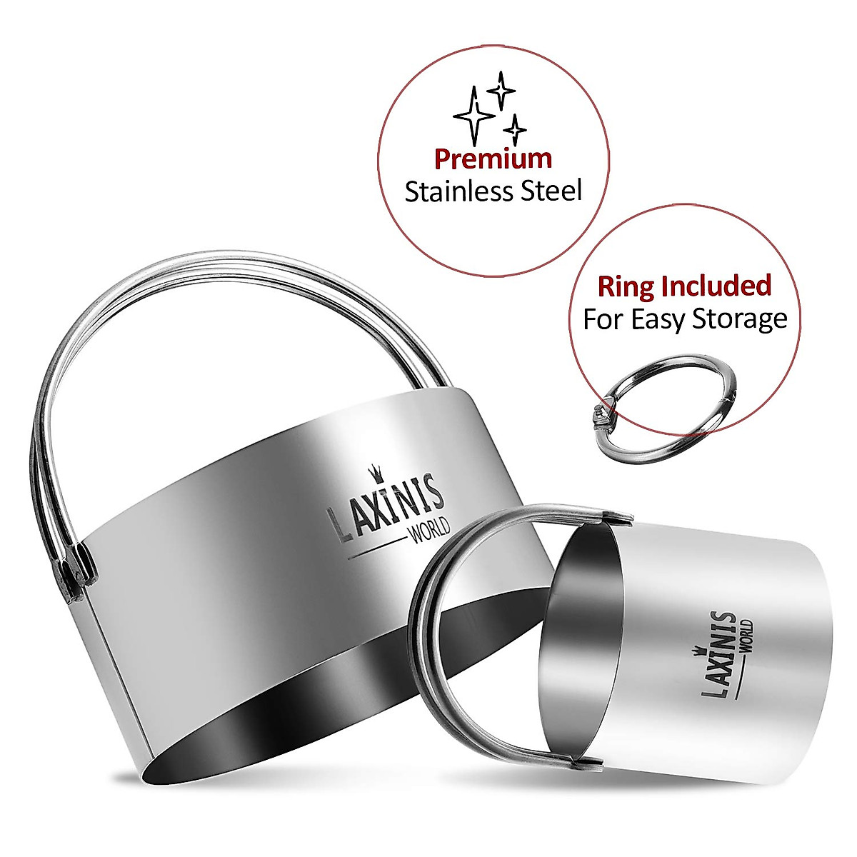 Laxinis World Biscuit Cutter Set, 5 Pieces Round Cookies Cutters with Handle, 18/8 Stainless Steel Graduated Circle Pastry and Dough Cutters