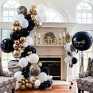 Black and Gold Balloon Garland Arch Kit-115Pcs White Black Chrome Gold Latex Balloons Metallic Marble Foil Balloons 22/10/5/Inch for Birthday Graduation Wedding Baby&Bridal Shower Retirement Bachelorette Anniversary New Years Eve NYE Party Backdrop Decora