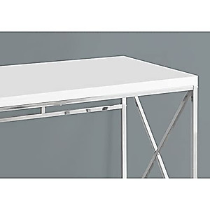 Monarch Specialties 7205 Computer Desk, Home Office, Laptop, Work, Laminate, Contemporary, Modern Desk-48 L Glossy White Chrome Metal, 47.25" L x 23.75" W x 29.75" H