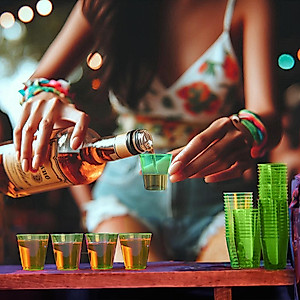 Party Essentials Disposable Hard Plastic 2-Ounce Shot/Shooter Glasses, Neon Green, 100 Count