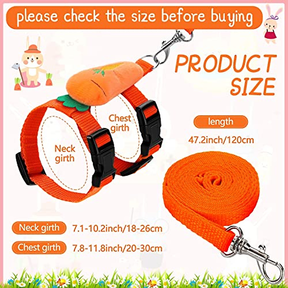 4 Sets Adjustable Bunny Rabbit Harness and Leash Set Small Pet Cute Vest Harness Leash Ferret Harness Guinea Pig Harness Ferret Leash with Decorations for Bunny Kitten Puppy, Small Pets (Fruit)